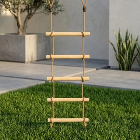 Provazový žebřík pro děti 5stupňový žebřík na lezení se 2 karabinami 2 popruhy na strom pro děti od 3 do 8 let 40 x 3,5 x 180 cm přírodní dřevo