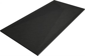 Mexen Stone+, obdélníková vanička z minerálního kompozitu 160 x 80 cm, černá, černá krytka, 44708016-B