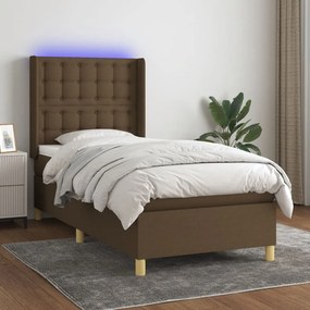 Box spring postel s matrací a LED tmavě hnědá 80x200 cm textil 3139152