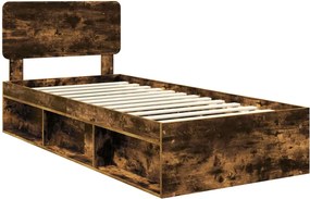 Rám postele s čelo Kouřový dub 75 x 190 cm Masivní borové dřevo 3412145