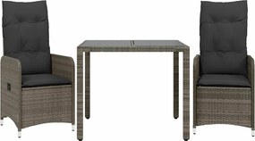 3dílný zahradní bistro set s poduškami šedý polyratan 3277031