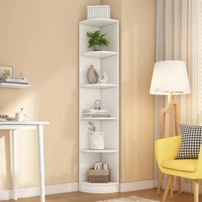Aosom Rohový knihovník z MDF, pětivrstvý design, úsporný trojúhelníkový design, 42 x 30 x 180 cm, bílá