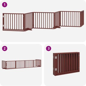 Zábrana pro psy s dvířky skládací 6 panelů hnědá 480 cm topol 3155577