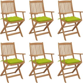 vidaXL Skládací zahradní židle s poduškami 6 ks masivní akácie [3074964] Barva: Jasně zelená