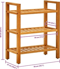 Botník se 3 policemi 50 x 27 x 60 cm masivní dubové dřevo 331745