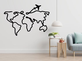 Mapa světa s letadlem - samolepky na zeď Barevná varianta: světle hnědá