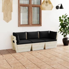 vidaXL 3místná zahradní pohovka z palet s poduškami smrkové dřevo [3063396] Barva: Černá