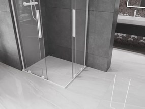 Mexen Velar L Duo, sprchový kout s posuvnými dveřmi 90 x 80 cm, 8mm čiré sklo, bílá matná, 871-090-080-02-03-20