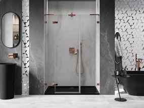 Mexen Lunar L, levé otočné sprchové dveře 120 cm, 8mm čiré sklo, růžové zlato profil, 834SL-120-050-60-00-L