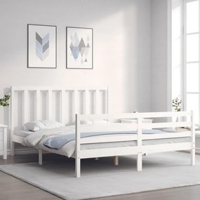 Rám postele s čelem bílý 160 x 200 cm masivní dřevo,  3193802