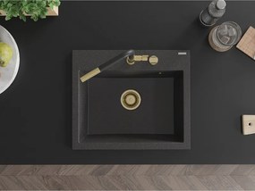 Mexen Oscar, 1-komorový granitový dřez 580x490x205 mm, černá skvrnitá, 6519581000-76-G