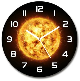 Wallmuralia Skleněné nástěnné hodiny kulaté Slunce fi 30 cm