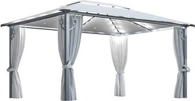 Altán se závěsy a světelnými LED řetězy 4 x 3 m krémový hliník 3070335
