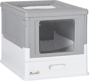 Kočičí záchod PawHut s víkem, zakrytý kočičí záchod s lopatkou, vysunovací podnos, záchod pro kočky do 5 kg 47,5 x 35,5 x 36,7 cm Bílá + Šedá | Aosom