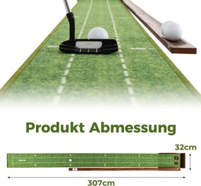 Costway Golfová podložka na patování s 2 jamkami a 3 golfovými míčky a umělým
