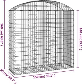 Klenutý gabionový koš 150 x 50 x 140/160 cm pozinkované železo 153457