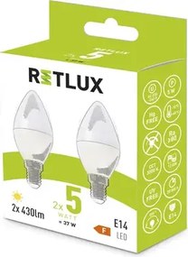 RETLUX REL 34 LED C37 2x5W E14 / 430 lm / 3000K - teplá bílá / 2ks