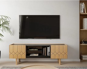 Černý/přírodní TV stolek v dekoru dubu 175x60 cm Porto – Woodman