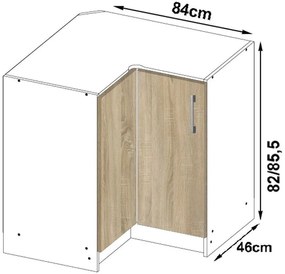 Kuchyňská rohová skříňka Artus S90/90N s pultem Lima bílá/dub sonoma