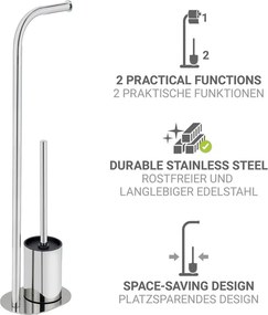 Stojan na toaletní papír se štětkou z nerezové oceli v leskle stříbrné barvě Levante – Wenko