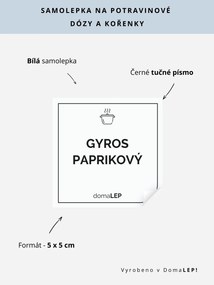 Samolepka na kořenky GYROS PAPRIKOVÝ bílá 5 × 5 cm tučné písmo