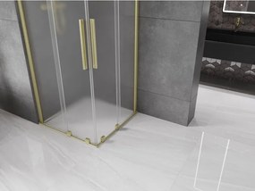 Mexen Velar Duo, sprchový kout s posuvnými dveřmi 90 x 90 cm, 8mm sklo námraza, zlatá matná, 871-090-090-32-55