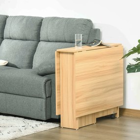 HOMCOM Skládací Jídelní Stůl s Kolečky a Sklopnými Křídly pro 4-6 Osob 80x140x74cm Přirozené Dřevo