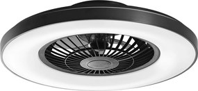 FAN LED-GARBIN-NER Stropní svítidlo Garbin černý LED ventilátor 40 W, 5500 lm, CCT stmívatelné, s RF dálkovým ovladačem a Bluetooth reproduktorem, - FANEUROPE