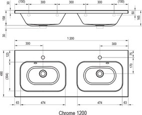 Ravak Chrome 1200 120 x 49 cm XJG01112000 Dvojumyvadlo