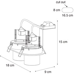 Sada 6 zapuštěných bodových svítidel tmavě bronzová GU10 50mm 2-světla - Installa