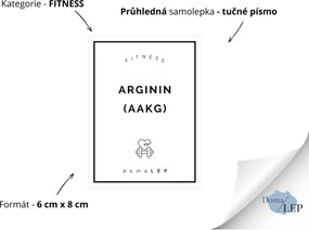 ARGININ - Samolepka na dózu pro fitness doplňky - DomaLEP tvar: ČTVEREC, barva: PRŮHLEDNÁ - ČERNÉ písmo, velikost: š. 5 cm x v. 5 cm - tučné písmo