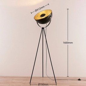 Černozlatá stojací lampa se stojanem tripod Meline