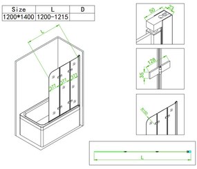 BPS-koupelny Trojdílná vanová zástěna HYD-PR05 120x140 černá/transparent