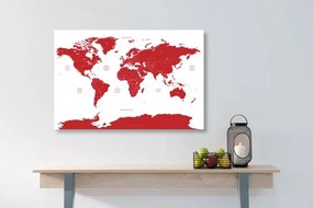 Obraz mapa světa s jednotlivými státy v červené barvě - 90x60 cm