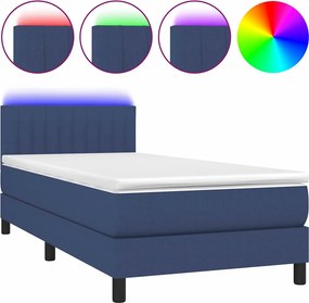 Box spring postel s matrací a LED modrá 90x200 cm textil 3133291