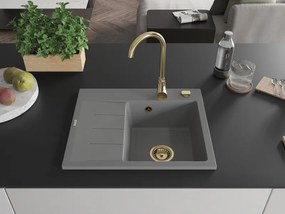 Mexen Ben, 1-komorový granitový dřez 600x500x190 mm, pravý + zlatý sifon, šedá, 6523605000-71-G
