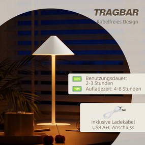 HOMCOM LED stolní lampička s USB kabelem, dotykový spínač, kov, dobíjecí, bílá