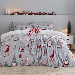 Šedé povlečení na dvoulůžko/prodloužené z mikroplyše 230x220 cm Festive Gnomes – Catherine Lansfield