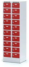 Alfa 3 Šatní skříňka na soklu s úložnými boxy, 20 boxů, červené dveře, otočný zámek
