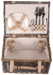 Autronic Koš piknikový s vybavením pro 2 osoby, proutěný, barva šedá