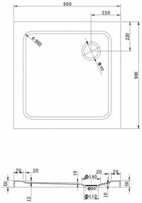 Sprchová vanička MEXEN SLIM 90x90 cm + sifón bílá