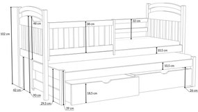 Dětská postel z masivu borovice KAŠPAR s přistýlkou a šuplíky - 200x90 cm - PŘÍRODNÍ BOROVICE