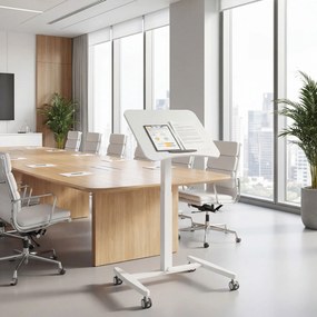 HOMCOM výškově nastavitelný stojací stůl 75–114 cm — mobilní stolík na notebook s naklápěcí deskou, bezpečnostní zarážkou, ocelovým rámem, pneumatick…
