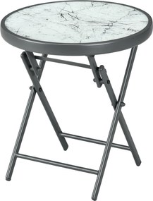 Klappbarer Beistelltisch, Outdoor-Klapptisch, mit Tischplatte aus gehärtetem Glas, für Terrasse, 45 x 45 x 50 cm, Weiß