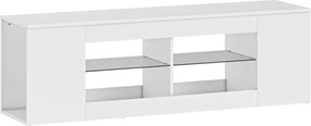 HOMCOM 140 cm TV stojan, televizní komoda, 6 přihrádek, 2 skleněné police, dřevotříska, bílá