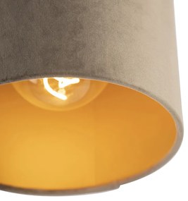 Stropní lampa s velurovým odstínem taupe se zlatem 20 cm - černá Combi