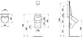 LAUFEN H8402817160001 -Pisoár VAL zadní přívod, zadní odpad keramika/matná černá