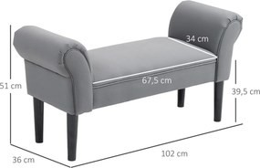 HOMCOM Lavice k posteli, čalouněná lavice, sedací lavice, lavice do ložnice, nosnost až 130 kg, plátno, tmavě šedá, 102 x 36 x 51 cm | Aosom