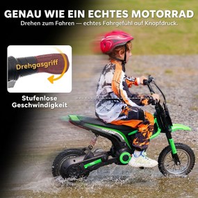 HOMCOM Dětská elektrická motorka 12V s klaksonem a světlem, 8-16 km/h, otočný plyn, pro děti 8-12 let, zelená