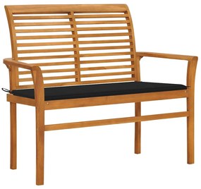 Zahradní lavice s černou poduškou 112 cm masivní teak 3062656